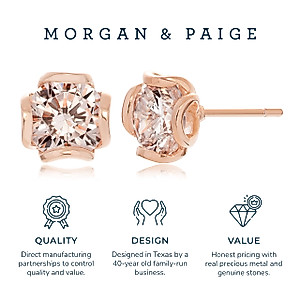 MORGAN & PAIGE 14K Rose Gold Plated 925 Sterling Silver Champagne Cubic Zirconia Flower Basket Style Stud Earrings