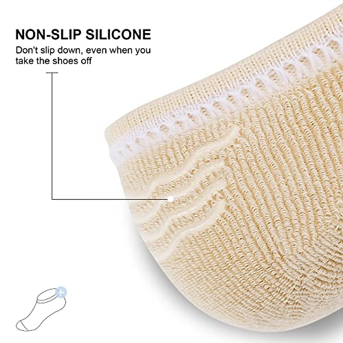 PAPLUS No Show Socks Womens 6 Pairs, Non Slip Cushioned Low Ankle Socks with Arch Support