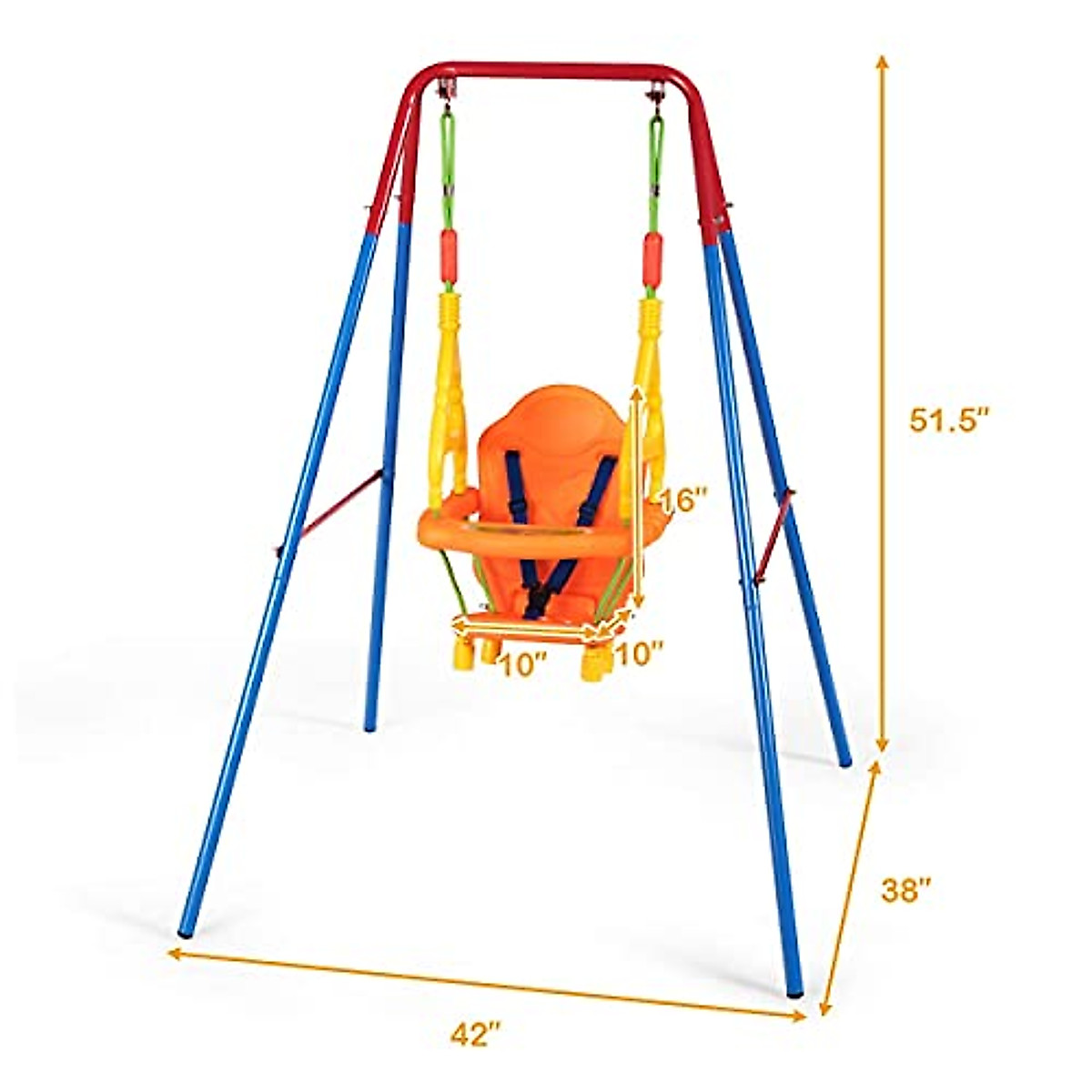 Costzon Toddler Swing Set, Outdoor A-Frame Swing for Backyard with Safety Harness and Handrails, Swing Stand Frame with Anti-Rust Frame for Outdoor Garden Backyard Kindergarten (Swing with Handrails)