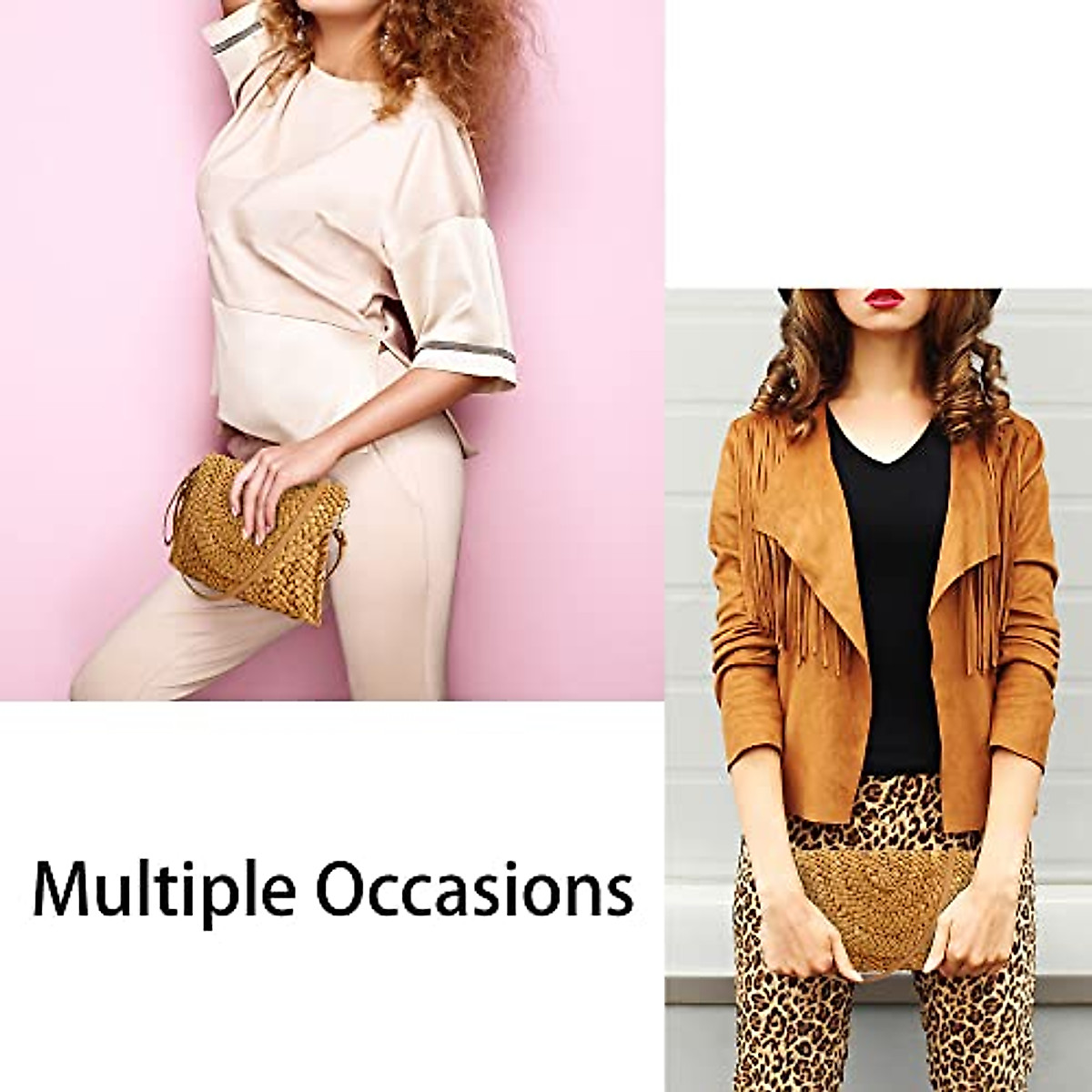 Buric Straw Clutch Purses for Women Woven Straw Crossbody Bags Women's Crossbody Handbags Retro Shoulder bag Trendy Summer Beach Bags with Magnetic Buckle Closure (Brown)