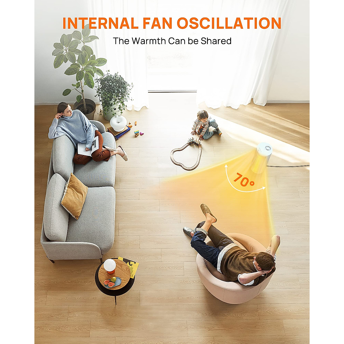 Upstreman Space Heater for Indoor Use, 1500W Fast PTC Ceramic Heating, 3s Instant Heating, 70° Oscillating,Tip-Over Protection,Small Heater for Office, Bedroom and Desk Use, White