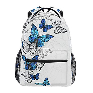 Blue White Butterfly Laptop Backpack, Travel Computer Bag for Women & Men, College School Bookbag Backpack for Students(m)