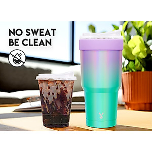 Meoky Double Wall Stainless Steel Iced Coffee Sleeve Reusable, One Size Fits All Coffee Sleeve for Starbucks, Dunkin Donuts, McDonalds (16-24oz, Glitter Lavender)