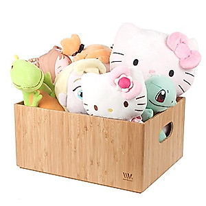 MobileVision Bamboo Storage Box, 14”x11”x 6.5”, Durable Bin w/Handles, Stackable - For Toys Bedding Clothes Baby Essentials Arts & Crafts Closet & Office Shelf