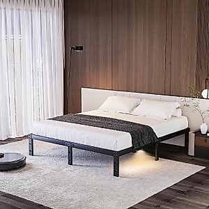 qimamo 7-Inch Low Bed Frame Full with LED Night Light, Metal Platform Full Size Bed Frame,No Box Spring Needed, Easy Assembly, Heavy Duty, Noise-Free, Black