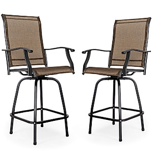 NUU GARDEN Outdoor Patio Swivel Bar Stools with Backrest, Set of 2 Swivel Bar Stools, 360 Degree Swivel Patio Bar Height Outdoor Chairs, Black&Brown