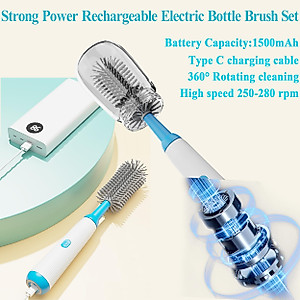 Camelcell Electric Bottle Brush,Long Handle Electric Water Bottle/Baby Bottle Brush Cleaner, Extra Long Bottle Cleaning Brush Set,1500 mAh,Waterproof IP65
