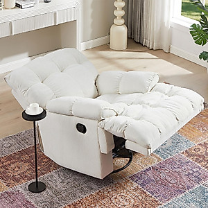 HanStrong Swivel Rocker Recliner Chair Antiskid Fabric Single Sofa Heavy Duty Reclining Chair for Living Room, 360 Degree Swivel Chair Comfy Seating Single Sofa Chair, Cream