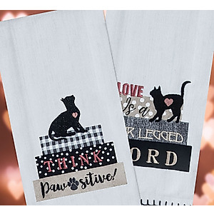 Cat Kitchen Towels with Sayings - 2 Tea Towel Set with Cats Themed Design for Decor, Dish and Hand Drying