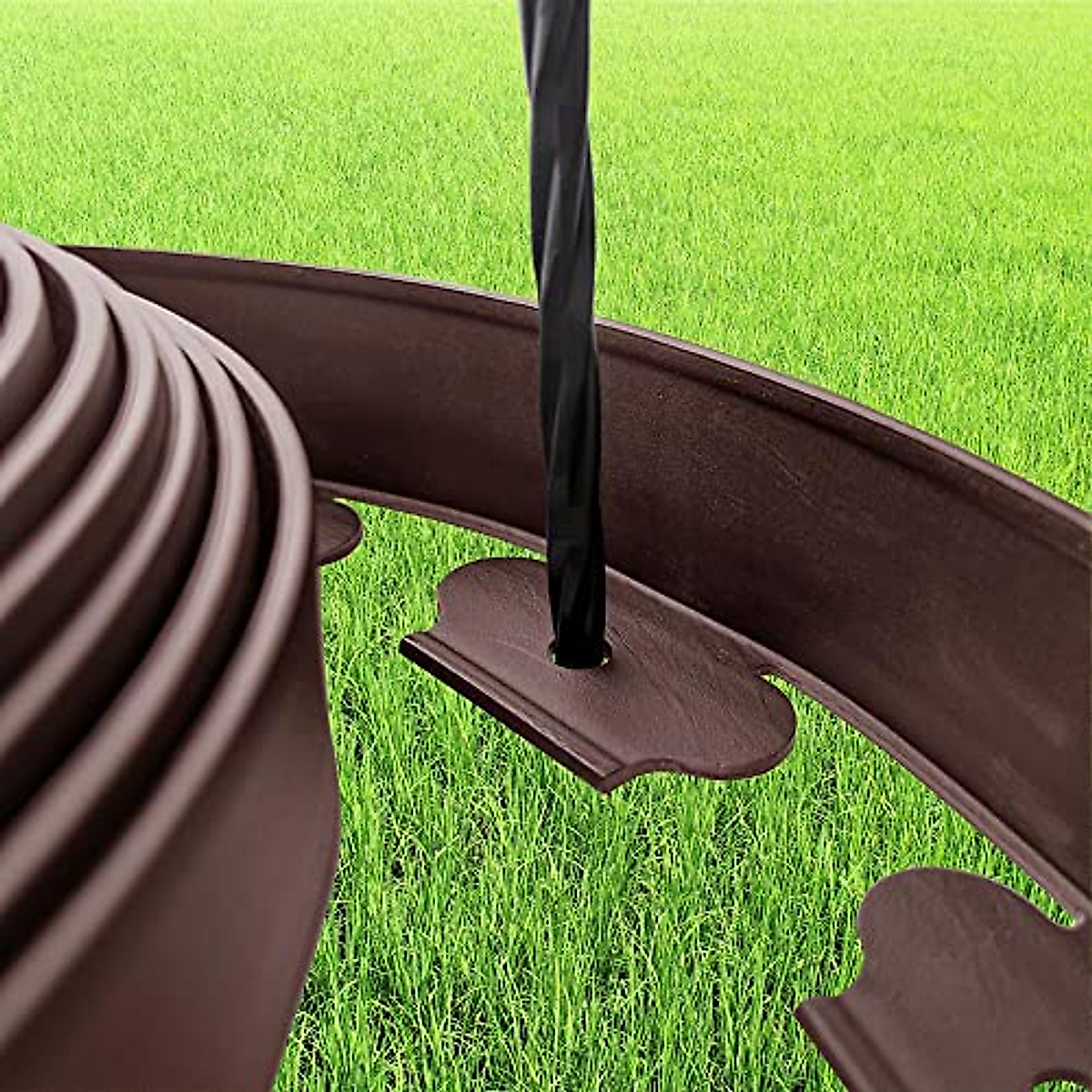 MTB Landscape Edging 40ft Length No Digging Garden Edging Kit Include 36 Spikes, Premium Yard Edging Fence with One Spike per Feet, Brown