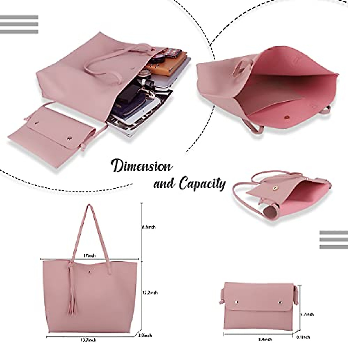 K.EYRE Women's Faux PU Leather Tote Shoulder Purses Bag for women, Big Capacity Tassel Handbag