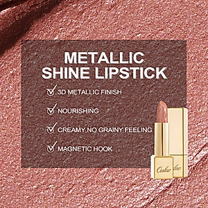 Oulac Nude Lipstick for Women with Metallic 3D Shine Lightweight Hydrating Formula, High Impact Lip Color, Vegan Beauty, Full Coverage Lip Makeup, Pure Envy(07)
