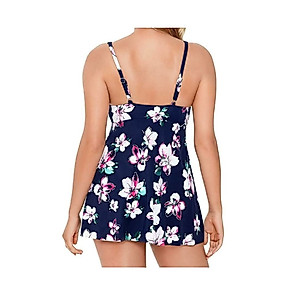 Swim Solutions Women's Flyaway Tummy Control Swimdress Swimsuit Navy Blue 8