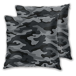 Fiokroo Army Camouflage Throw Pillow Covers Set of 2 Black and Grey Camo Pillow Cushion Cases Square Pillowcases for Sofa Bedroom Living Room Car, 18 X 18 Inch