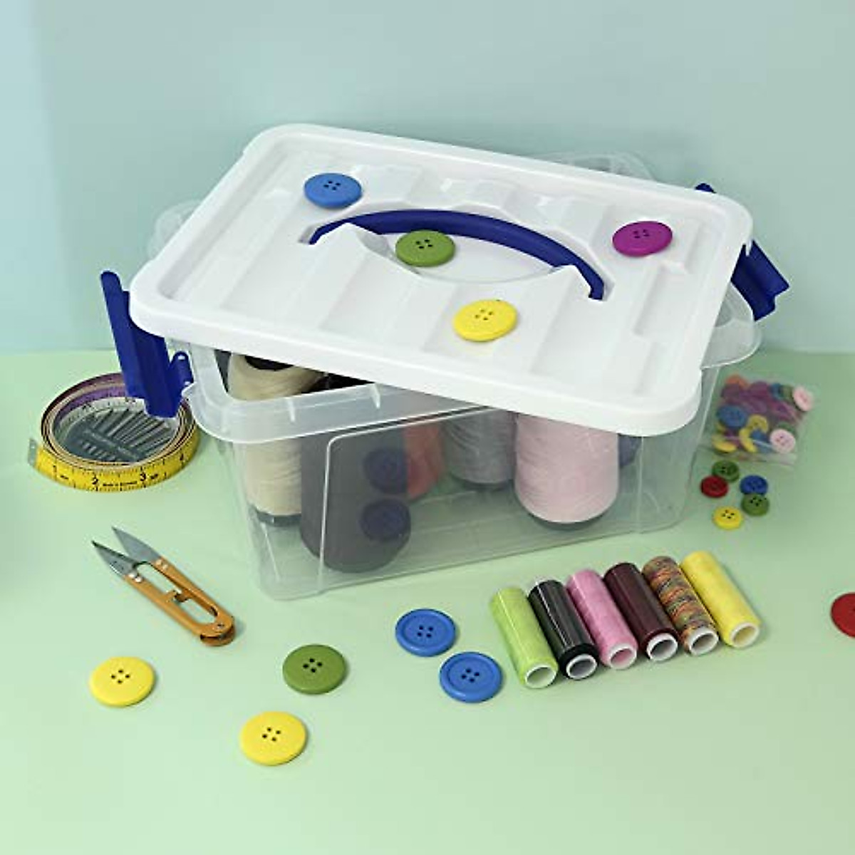 DynkoNA 6-Pack Storage Box Tote, Plastic Organizer Bin with Latching Handle, 6 L