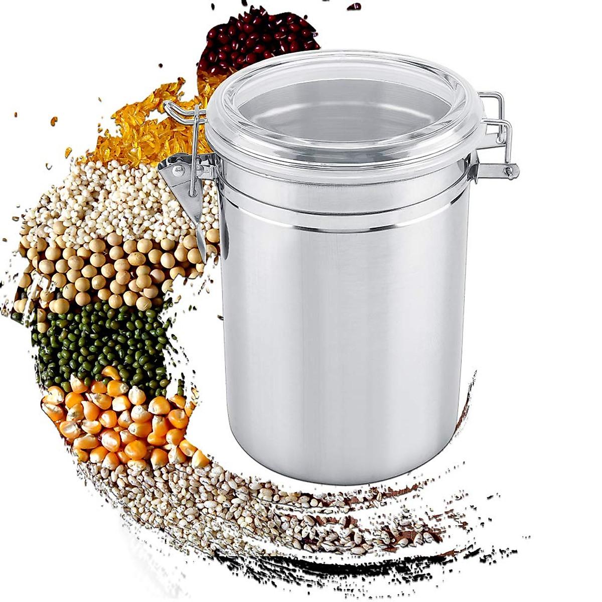 Joyzan Stainless Steel Coffee Canister, Airtight Ground Coffee Bean Storage Container Keep Fresh Organizer Jars Clear Clamp Lid Large Capacity for Kitchen Organization Pantry Tea Flour Sugar 1800ML