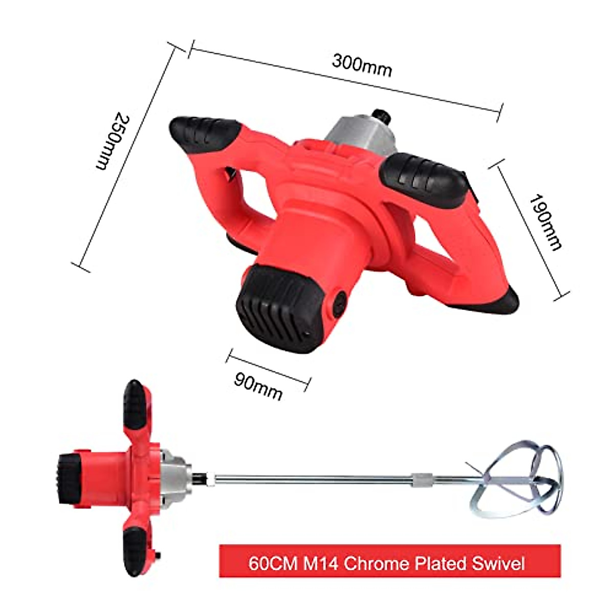 Handheld Concrete Cement Mixer 2100W Electric Mortar Mud Plaster Grout Paint Stirrer for Drill 6 Speed Adjustable Concrete Mix Stirring Tool AC 110V