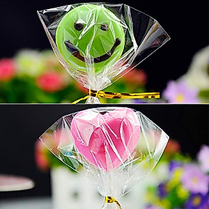 Augshy Cake Pop Bags, 300 Pcs Cellophane Treat Bags 3x5 with 300 Twist Ties - 1.4 mils Thickness OPP Plastic Bags for Lollipop Candy Chocolate Cookie Wrapping Buffet