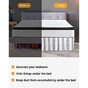 Boho Bed Skirt King Size 18 Inch Drop, Adjustable & Elastic Wrap Around Bed Skirts Pleated Luxury Dust Ruffles for Twin Full Queen Cal King Base Bed, Casual Geometric Tribal Modern Black White