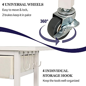 CRUDATE Organizers and Storage Compatible with Cricut Machines, Rolling Craft Storage Cart with Drawer, Craft Table with Vinyl Roll Holders, Crafting Table Organization Workstation with Wheels, White