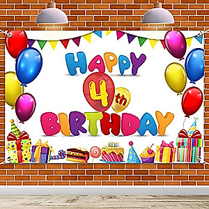 HAMIGAR 6x4ft Happy 4th Birthday Banner Backdrop - 4 Years Old Birthday Decorations Party Supplies for Girls Boys Kids - Colorful