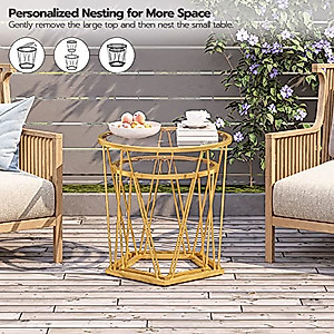 HOOBRO Round Coffee Table Set of 2, Gold Coffee End Table with Metal Frame, Tempered Glass Small Coffee Table for Living Room Bedroom Balcony Yard, Modern Style, Gold GD79BZ01