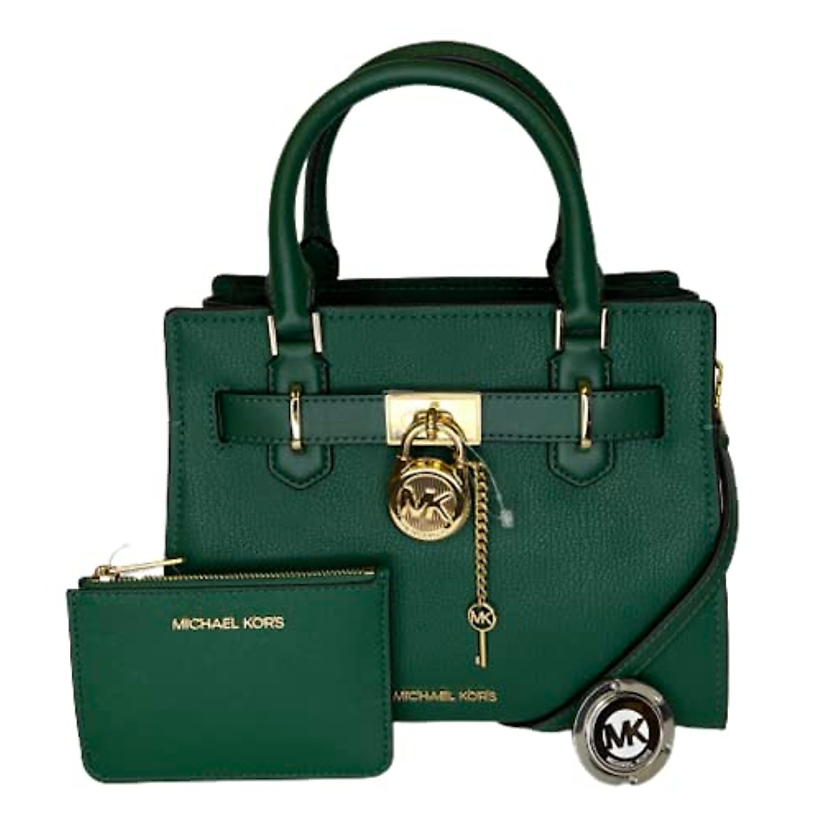 Michael Kors Hamilton SM Satchel bundled with SM TZ Coinpouch Purse Hook (Jewel Green)