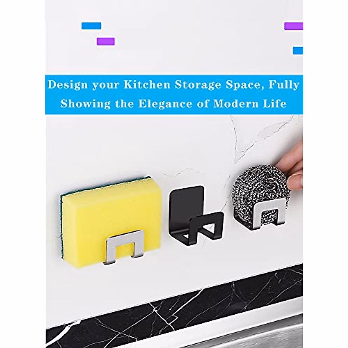 Envibe Sponge Holder, 2 Pack Sponge Holder for Kitchen Sink, Easy to Install, Strong and Sturdy, Good Ventilation Performance to Keep the Sponge Dry. (Silver)