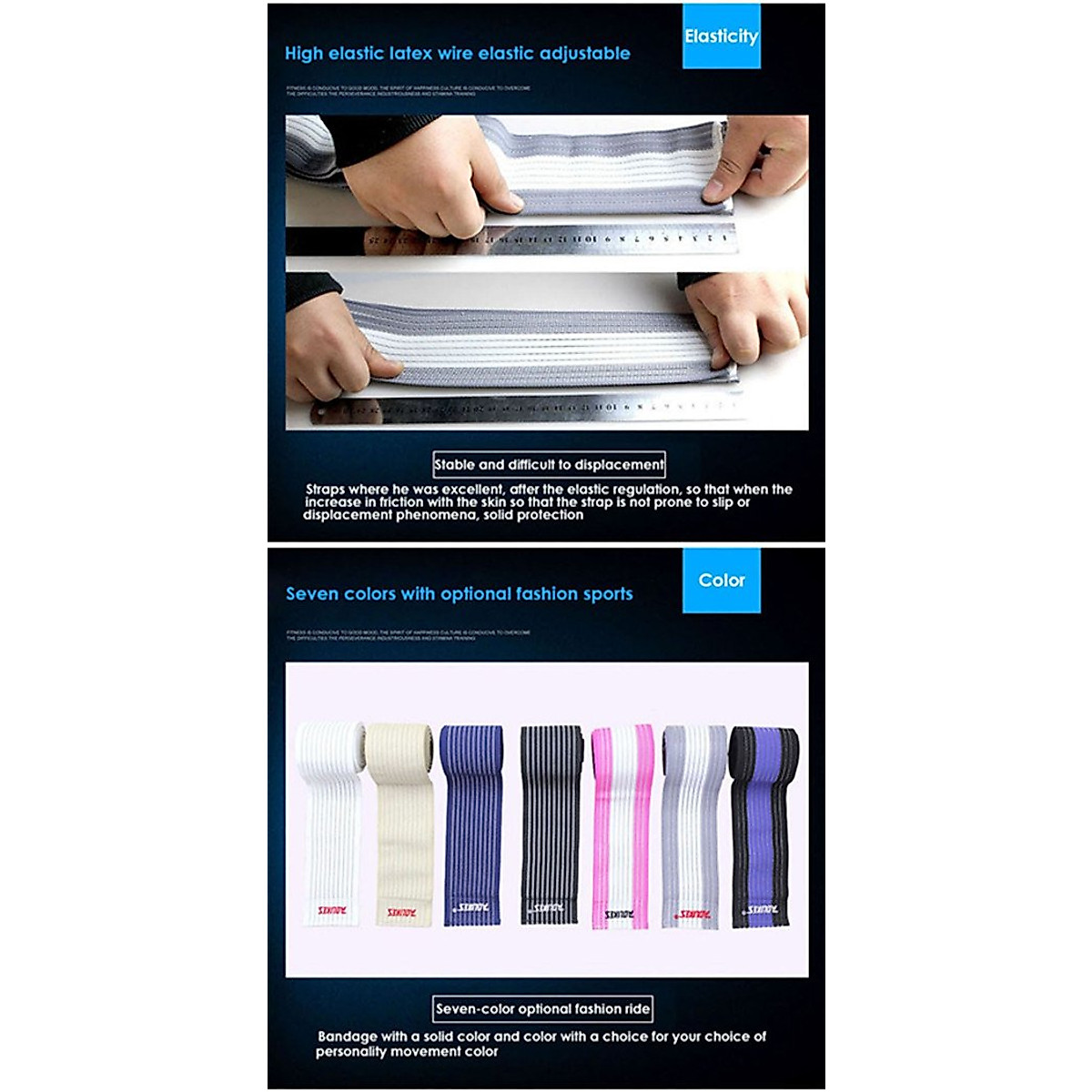 Mcolics Elasticity Calf Thigh Support Knee Brace Leg Compression Strap Wrap Support Bandage Brace Guard Injury Pain Sports Safety Pad, Pack of 2 (Black/Blue)