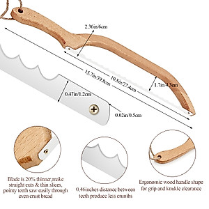 Urnseh Bread Knife, Wooden Bread Bow Knife for Homemade Bread,16" Serrated Sourdough Cutter Fiddle Bow Bread Slicer Knife for Bagels,Baguettes and More,Right Handed