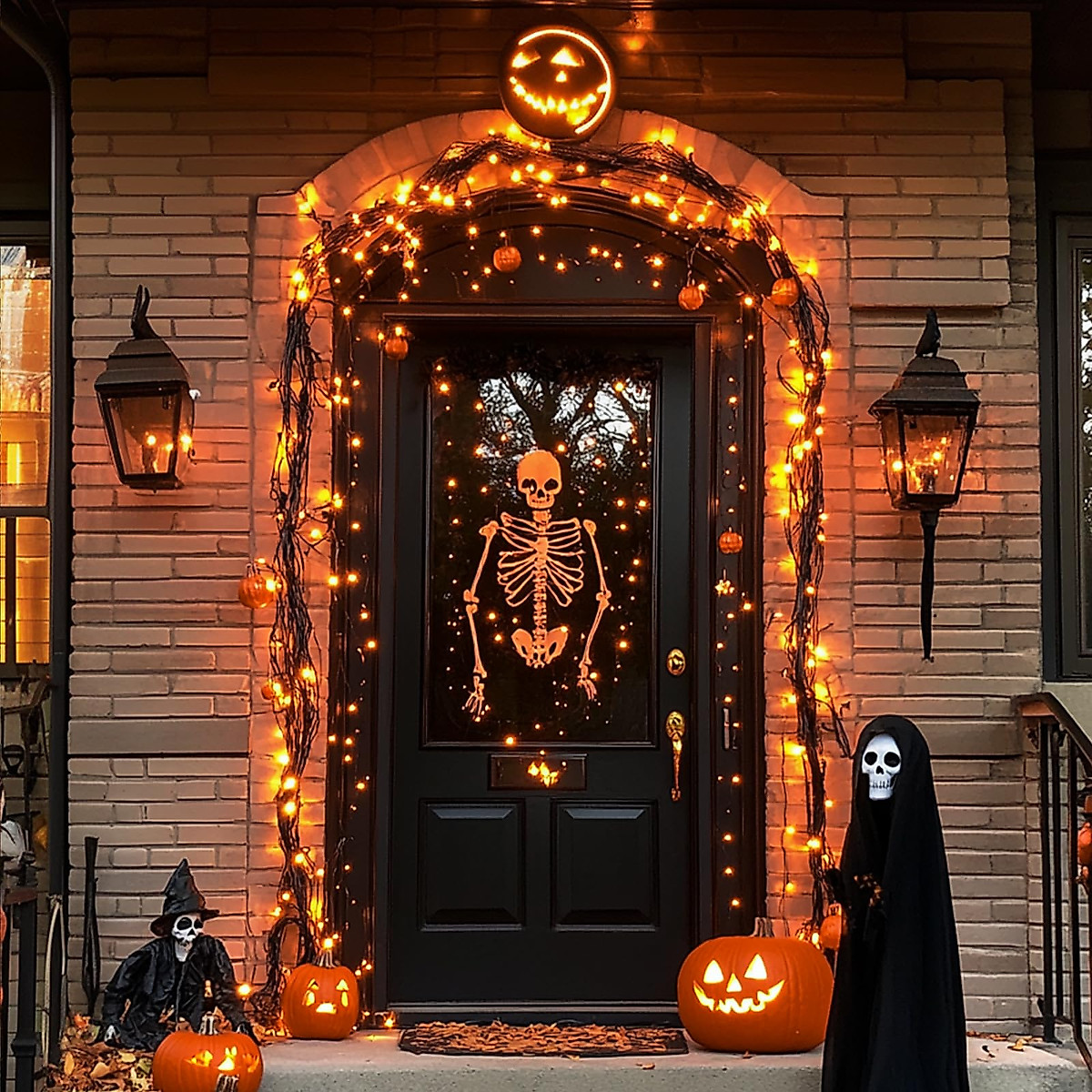 JMEXSUSS 2 Pack Orange Solar Halloween Lights, 66ft 200 LED Solar Fairy Lights Outdoor, Waterproof Solar String Lights for Tree Patio Garden Halloween Thanksgiving Decorations