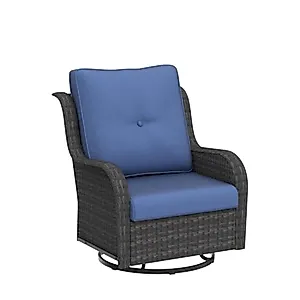 HUMMUH Outdoor Swivel Rocker Wicker Patio Chairs Set of 2, Rattan Rocking Chair Furniture Set (Grey,Blue)