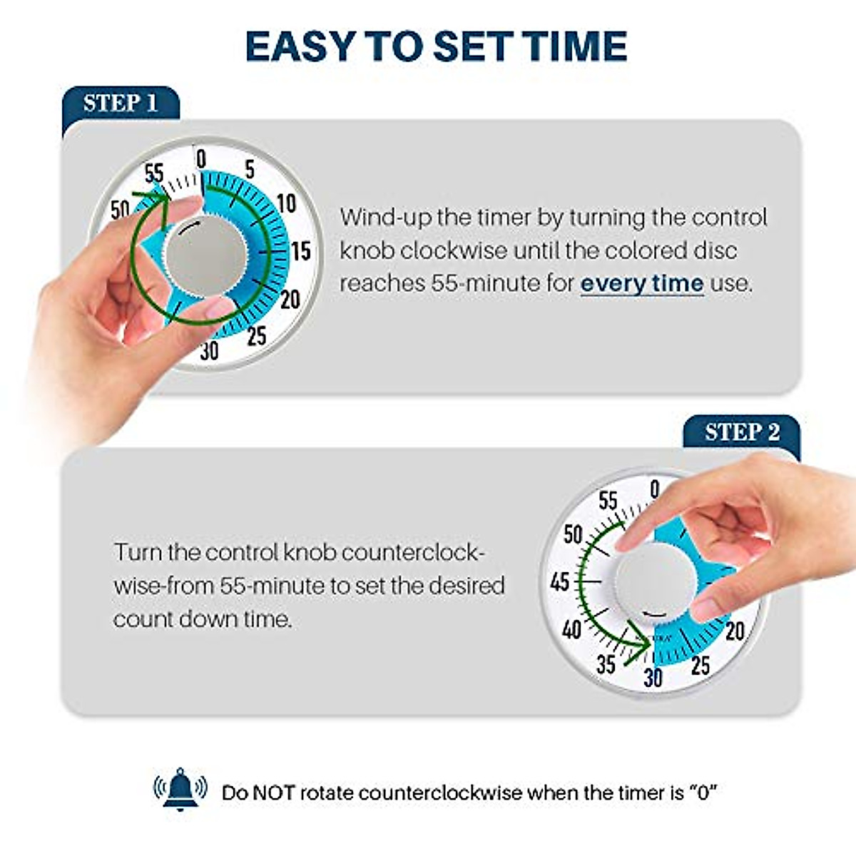 Secura 60-Minute Visual Timer 6-Inch Mechanical Countdown Timers for Teaching, Meeting, Cooking, Working - Timer for Kids with Magnetic Backing, Foldable Legs, Hanging Hole (Blue)