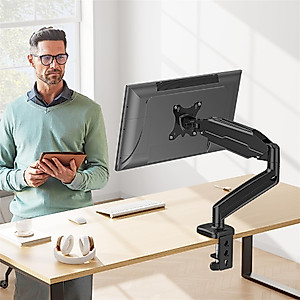 MOUNT PRO Single Monitor Desk Mount - Articulating Gas Spring Monitor Arm, Removable VESA Mount Desk Stand with Clamp and Grommet Base - Fits 13 to 32 Inch LCD Computer Monitors, VESA 75x75, 100x100