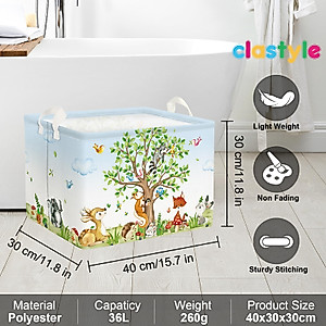 Clastyle Forest Life Tree Baskets Rectangular, Kids Basket,Waterproof Foldable Canvas Laundry Basket,Nursery Hamper,Room Decor,Shelf Basket(Animal)
