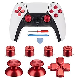 Avericht Metal ABXY Buttons Dpad Thumbsticks for PS5 Controller, Metal Aluminum Action Buttons & Dpad & Analog Stick Replacement Kit for PS5 Controller (Metal Red)