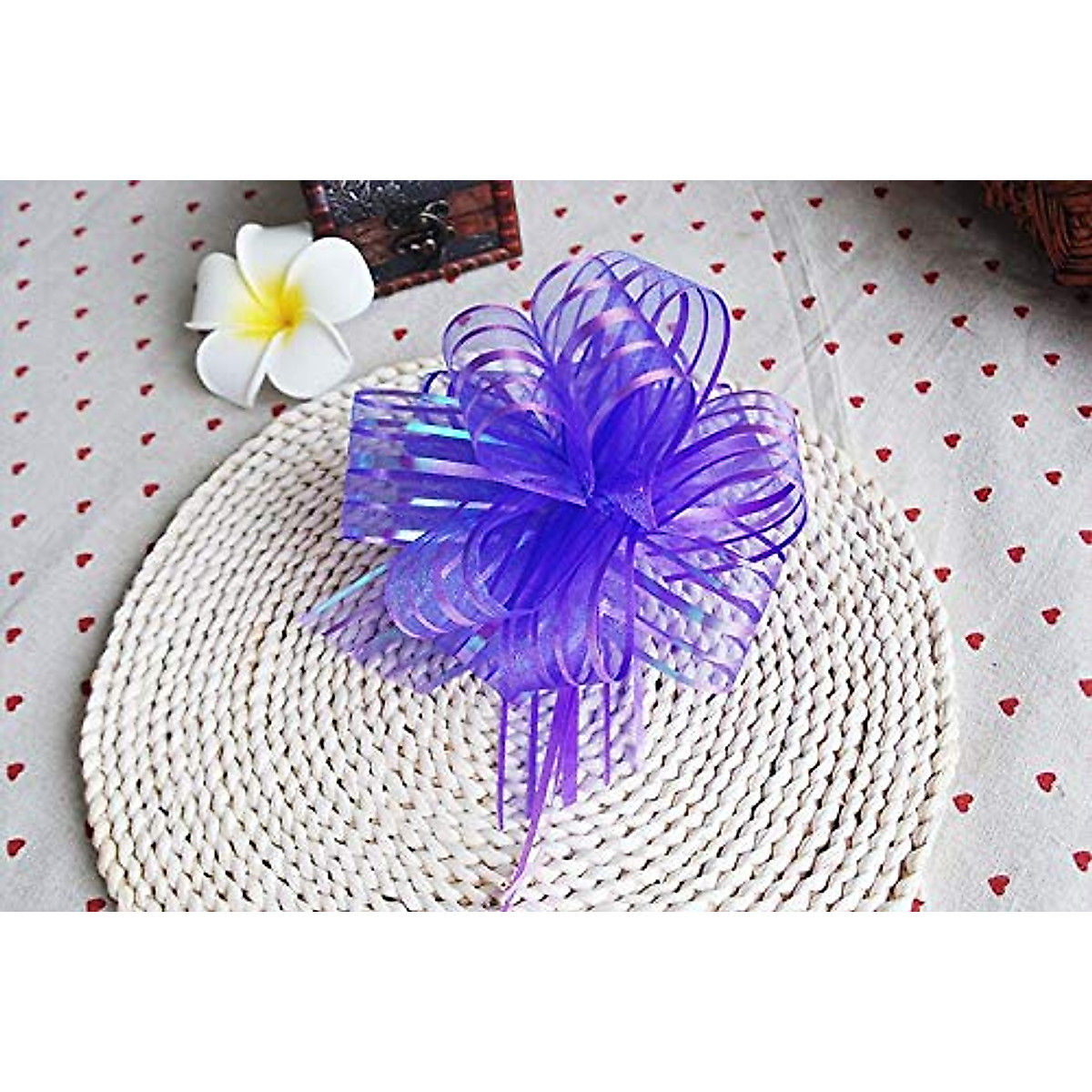 GUZON 12 Pieces Purple Pull Bow Large Organza Wrapping Pull Bow with Ribbon for Wedding Gift Baskets, 6 Inches Diameter