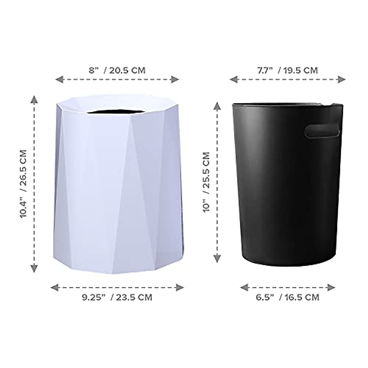 Luxurious Nordic Trash Can - Open Top Geometric Garbage Can - Double Barrel Trash Bin - Waste Basket w/Removable Plastic Bin - Living Room, Bedroom, Bathroom Trash Can - 8L/2.1Gal Garbage Bin, White