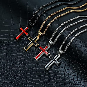 HZMAN Mens Stainless Steel Cross Pendant Necklace Flower Basket Chain (Silver)