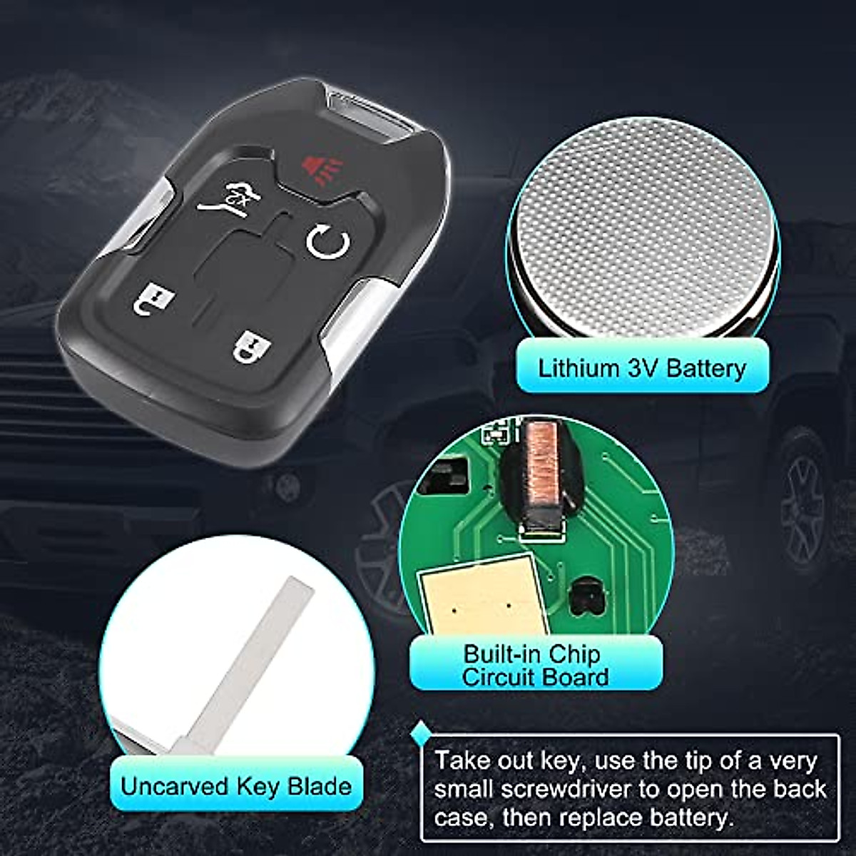 X AUTOHAUX HYQ1AA 315MHzReplacement Keyless Entry Remote Start Smart Car Key Fob for GMC Terrain 2018 2019 2020 2021 2022 13584502 5 Key Button with Door Key