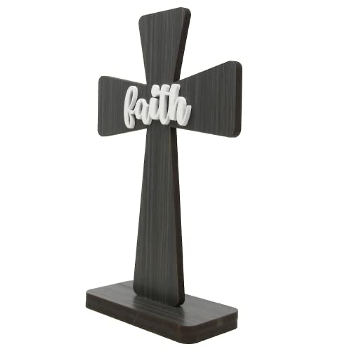 Needzo Rustic Wooden Standing Cross With Faith Center, Religious Home or Office Décor for Shelves, Tables, or Desks, 8.5 Inches x 5.5 Inches