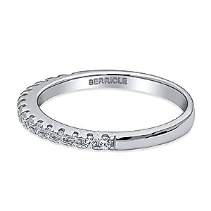 BERRICLE Sterling Silver Wedding Rings Cubic Zirconia CZ Half Eternity Ring for Women, Rhodium Plated Size 8