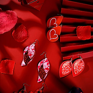 20 Pairs Valentine's Day Leather Earrings for Women Lightweight Faux Leather Teardrop Dangle Earrings Heart-Shaped Print Drop Earrings Set for Valentine's Day Wife Mom Girlfriend