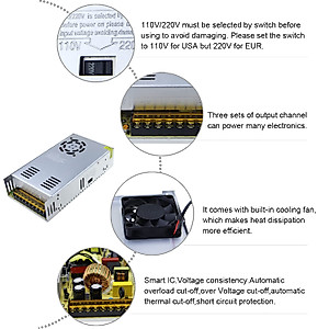 ALITOVE 5V 60A 300W Power Supply Transformer Adapter Converter AC110V/220V to DC 5V 60amp LED Driver for WS2812B WS2811 WS2801 APA102 LED Strip Pixel Light CCTV Camera Security System