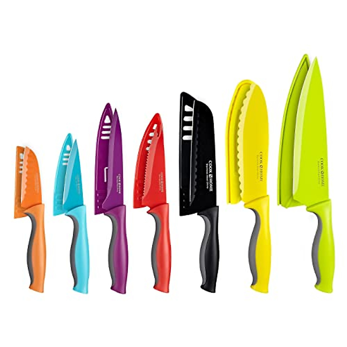 Cook N Home 14-Piece Coated Carbon Stainless Steel Knife Set with Sheaths, Multicolor