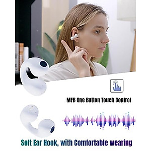 Tayogo Ear Clip Bluetooth Headphones, Open Ear Clip Headphone with Mic/Display, Wireless Ear Clips Ear Buds, Bluetooth V5.3, 80 Hours Playtime with Charging Case for Running, Workout-White