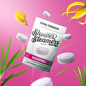 FuzziFizz Shower Steamers Aromatherapy Essential Oil Scented Shower Bombs | Bath Shower Tablets | Spa Shower Steamer Pods | Stress Relief Self Care Gifts for Women, Relieving Bath Vapor (Pack of 8)