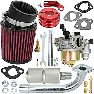 GREHUA Upgrade Carburetor Air Filter Exhaust Pipe Muffler Stage 1 Kit for Non-Hemi Predator 212cc 196cc 6.5Hp GX160 KT196 Hammerhead 80T Go Kart Massimo Trailmaster MB200 Mini Bike Performance Parts