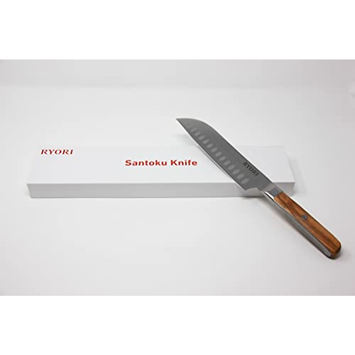Ryori 7 inch Sharp Santoku Knife | German High Carbon Stainless Steel Blade Kitchen Knife | Ergonomic Olive Wood Handle Chopping Knife for Home or Professional Use