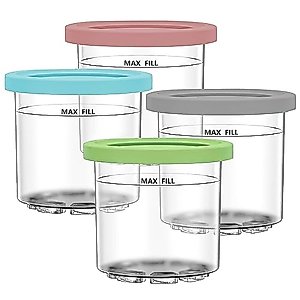 WHSSFINE Replacement Ice Creanm Pint Containers and Lids for Ninja Creami 16oz Cup Compatible with NC300 NC301 NC299AMZ Series Ice Cream Maker Leakproof Reusable Dishwasher Safe Set of 4